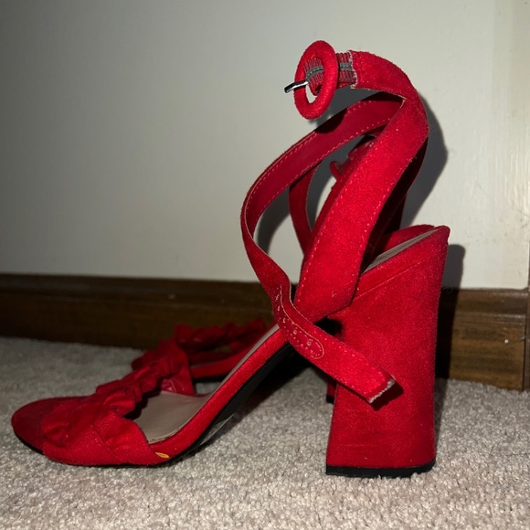 Shoes | Red Block Heel Sandals | Poshmark